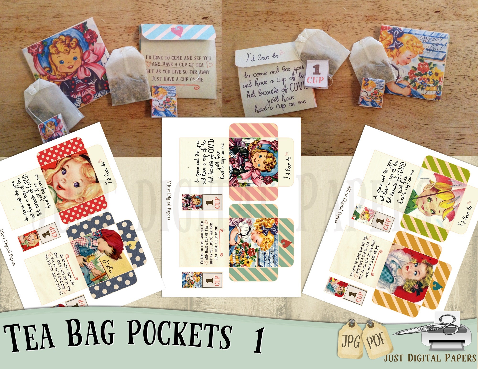 Teabag Pocket Printable, Gift Cards, Printable Friendship Card, Card ...