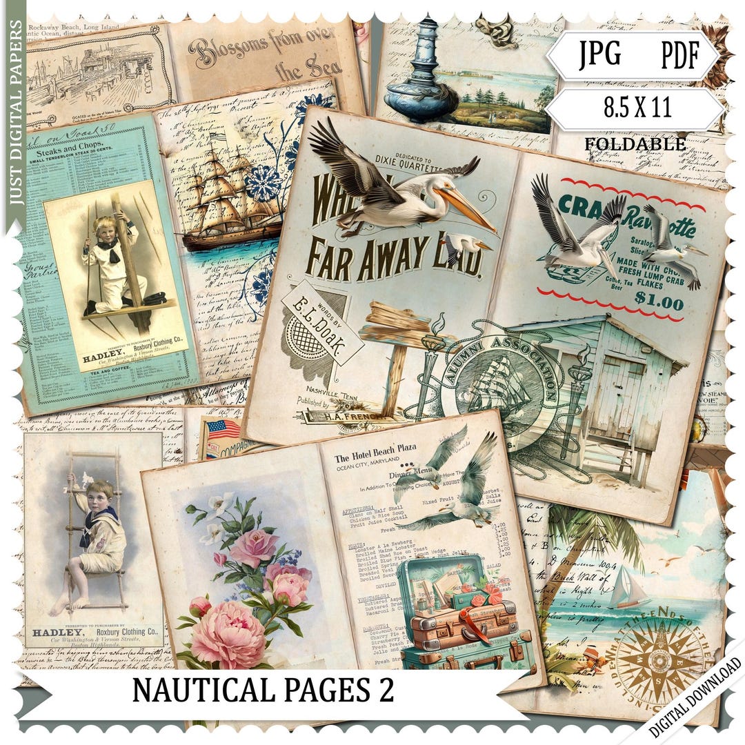 Nautical Ephemera: Vintage Ocean Scrapbook Papers (JPG, PDF) - Etsy