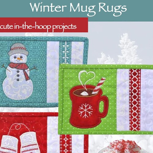 Set of 4 in the Hoop Mug Rugs Digital Machine Embroidery - Etsy