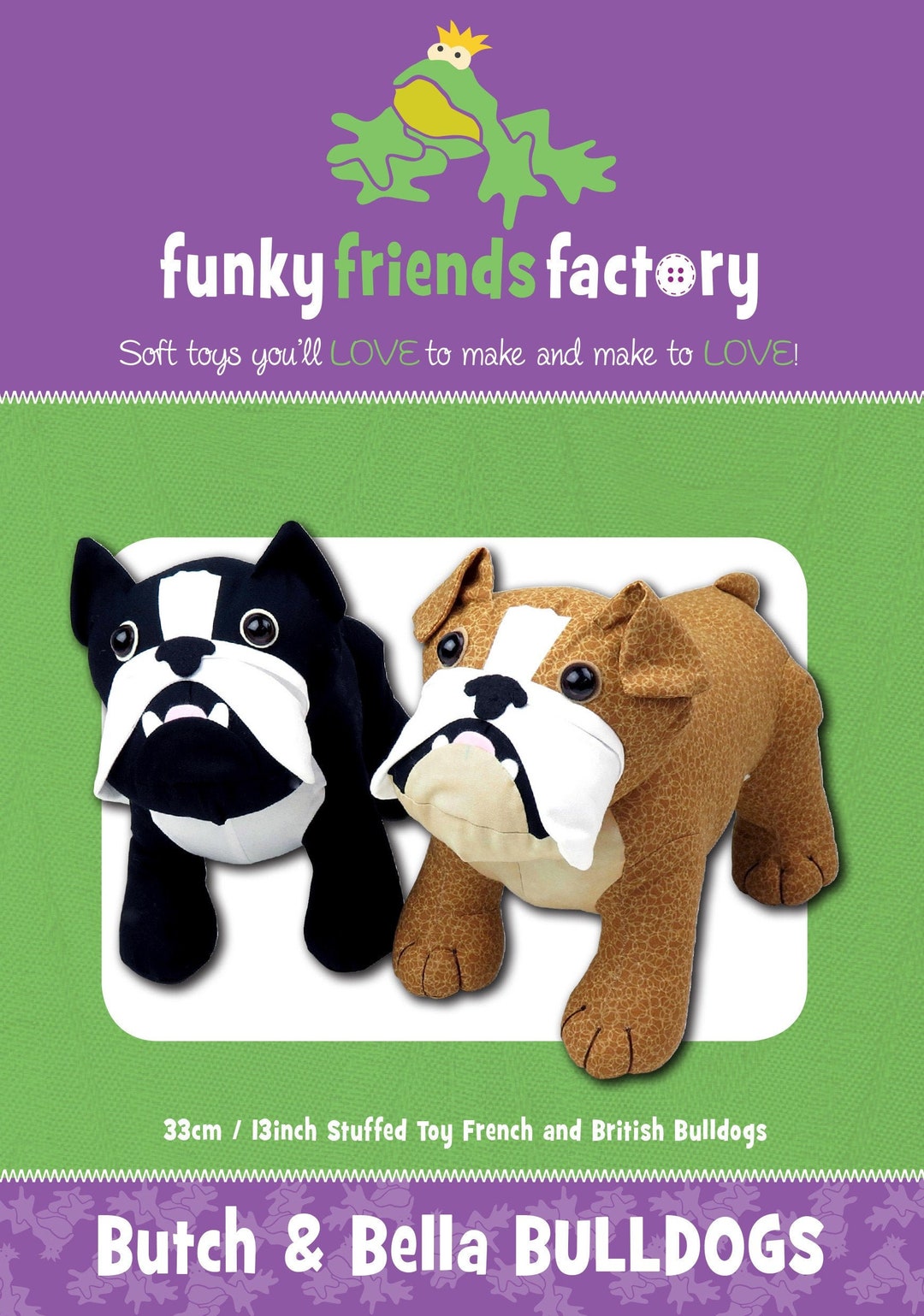 Butch and Bella Bulldogs Plush Toy Sewing Pattern From Funky Friends ...