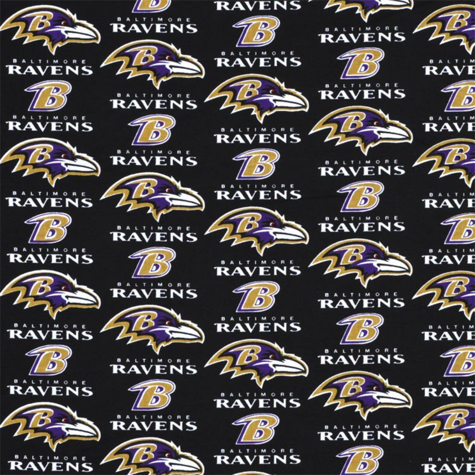 NFL Football Baltimore Ravens on Black Woven Cotton Fabric Priced by ...