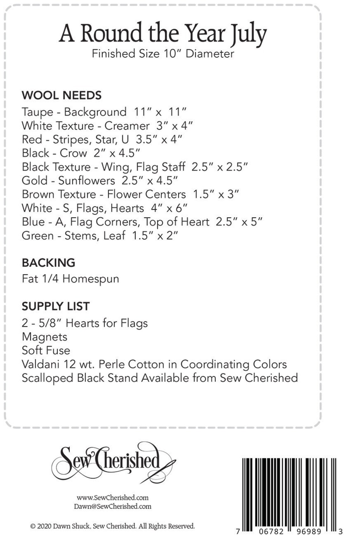 A Round the Year July Wool Sewing Pattern From Sew Cherished - Etsy