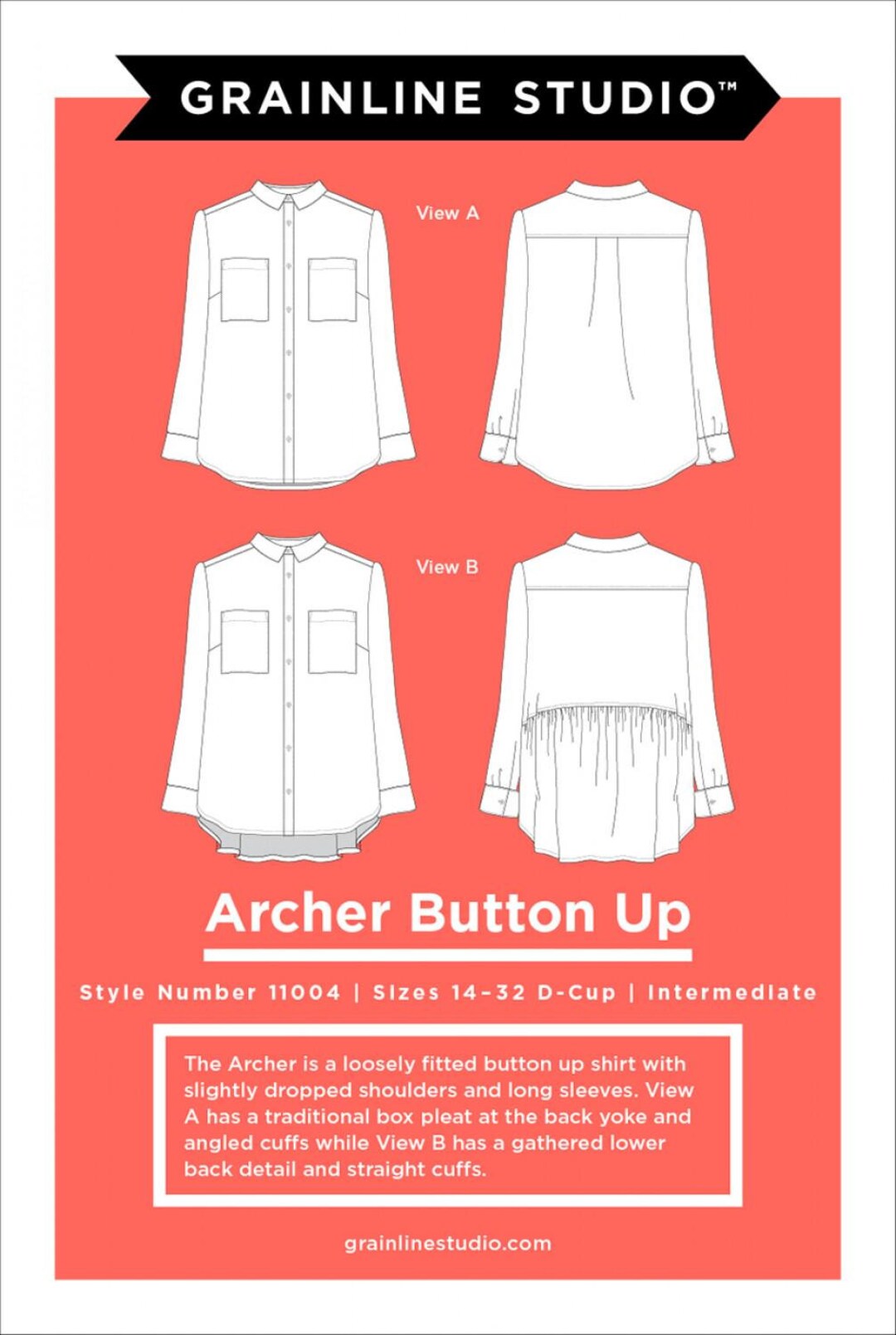 Archer Button up Sewing Pattern, Sizes 14-32, From Grainline Studio LLC ...