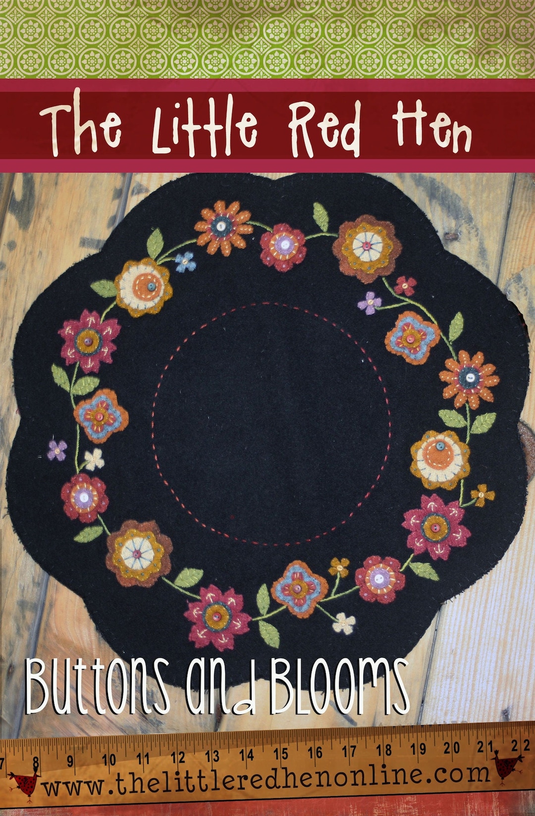 Buttons and Blooms Wool Mat Applique Sewing Pattern, From Little Red ...