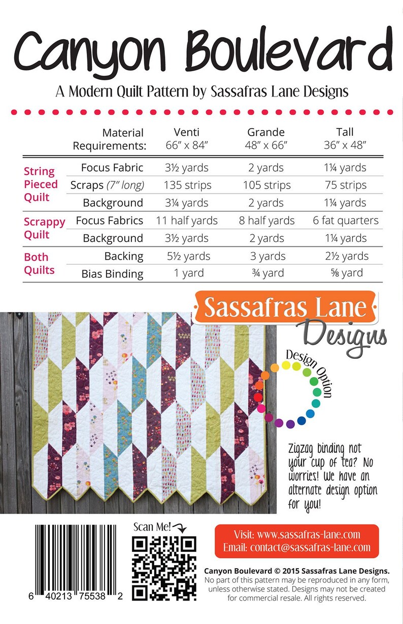 Canyon Boulevard Quilt Quilting Pattern by Sassafras Lane Designs BRAND ...