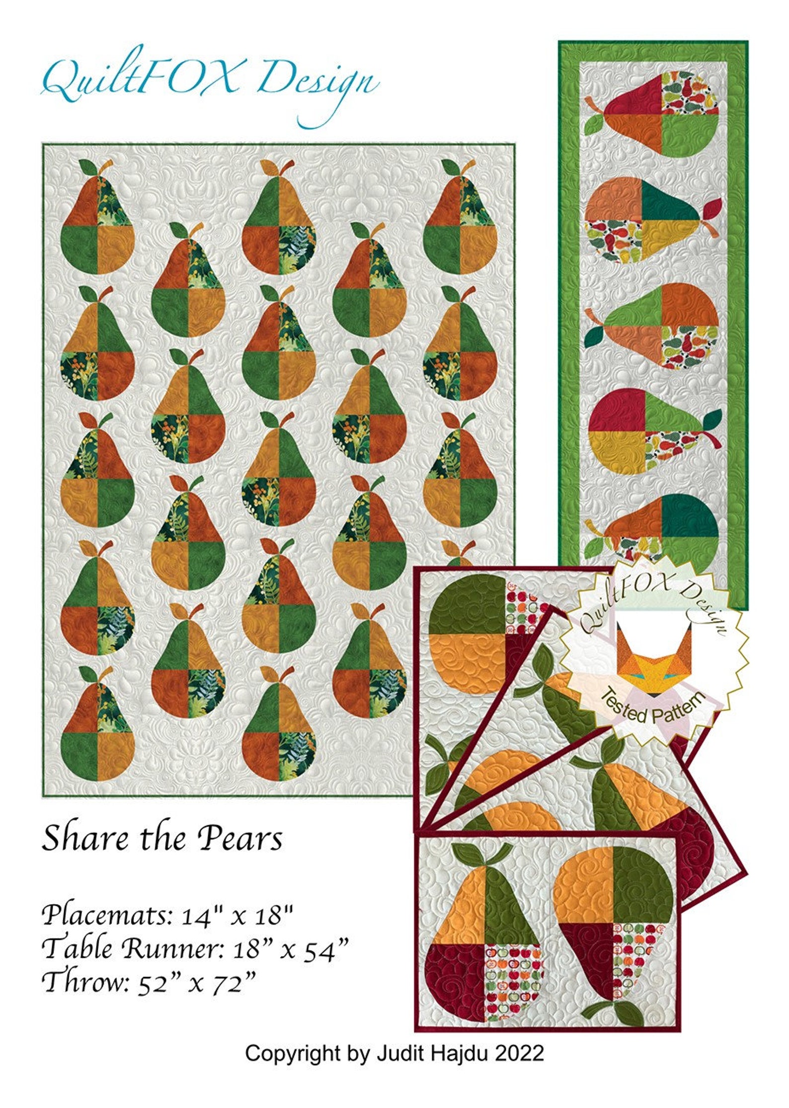 Share the Pears Table Runner Placemats Quilting Pattern, From Quiltfox ...