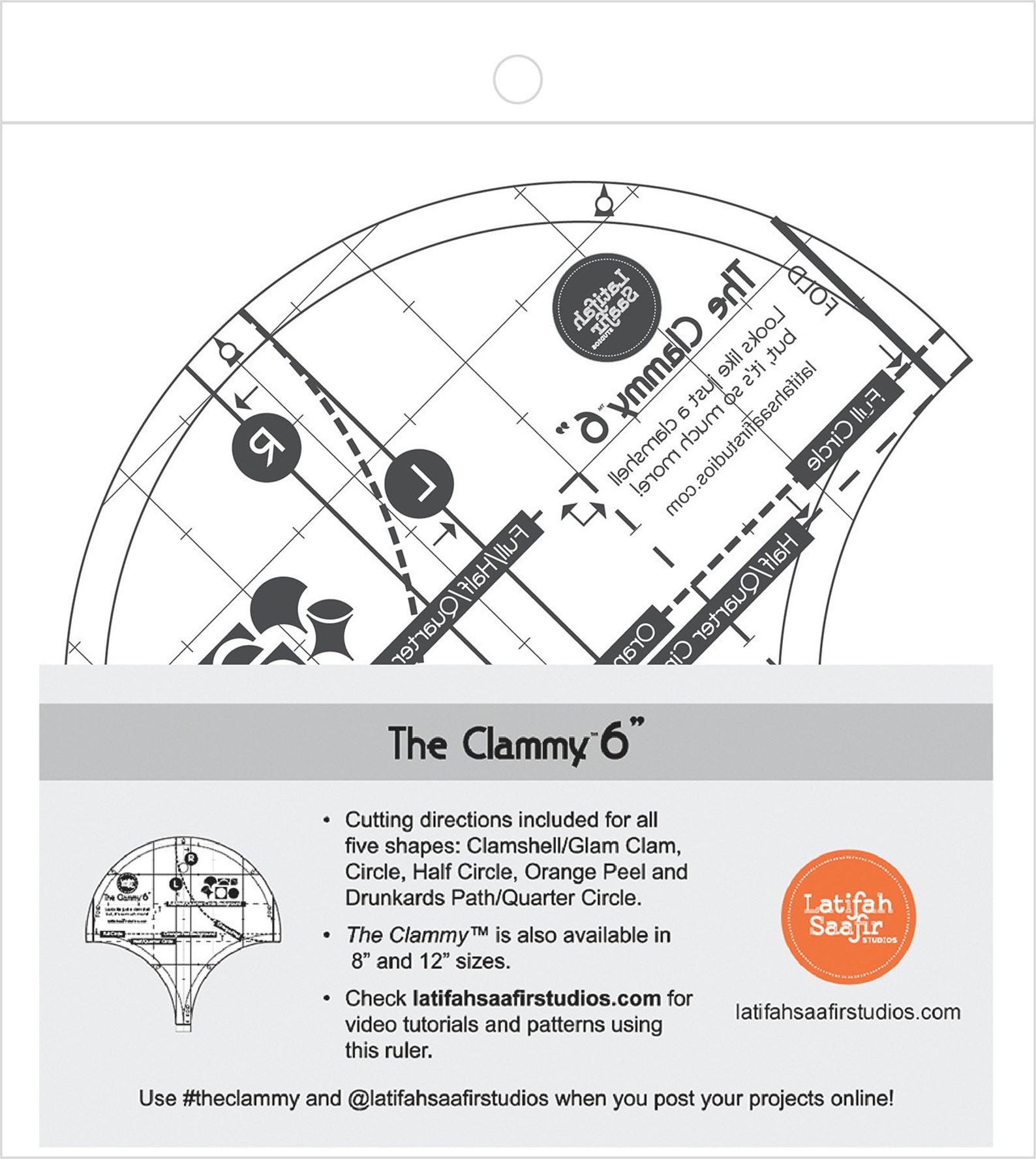 The Clammy Clamshell Acrylic Template Quilting Ruler 6" Inch, From ...