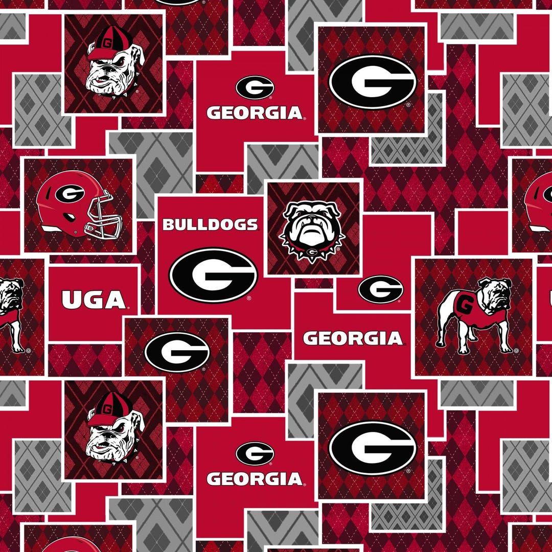 NCAA University of Georgia Bulldogs Argyle Boxes Cotton Fabric Priced ...