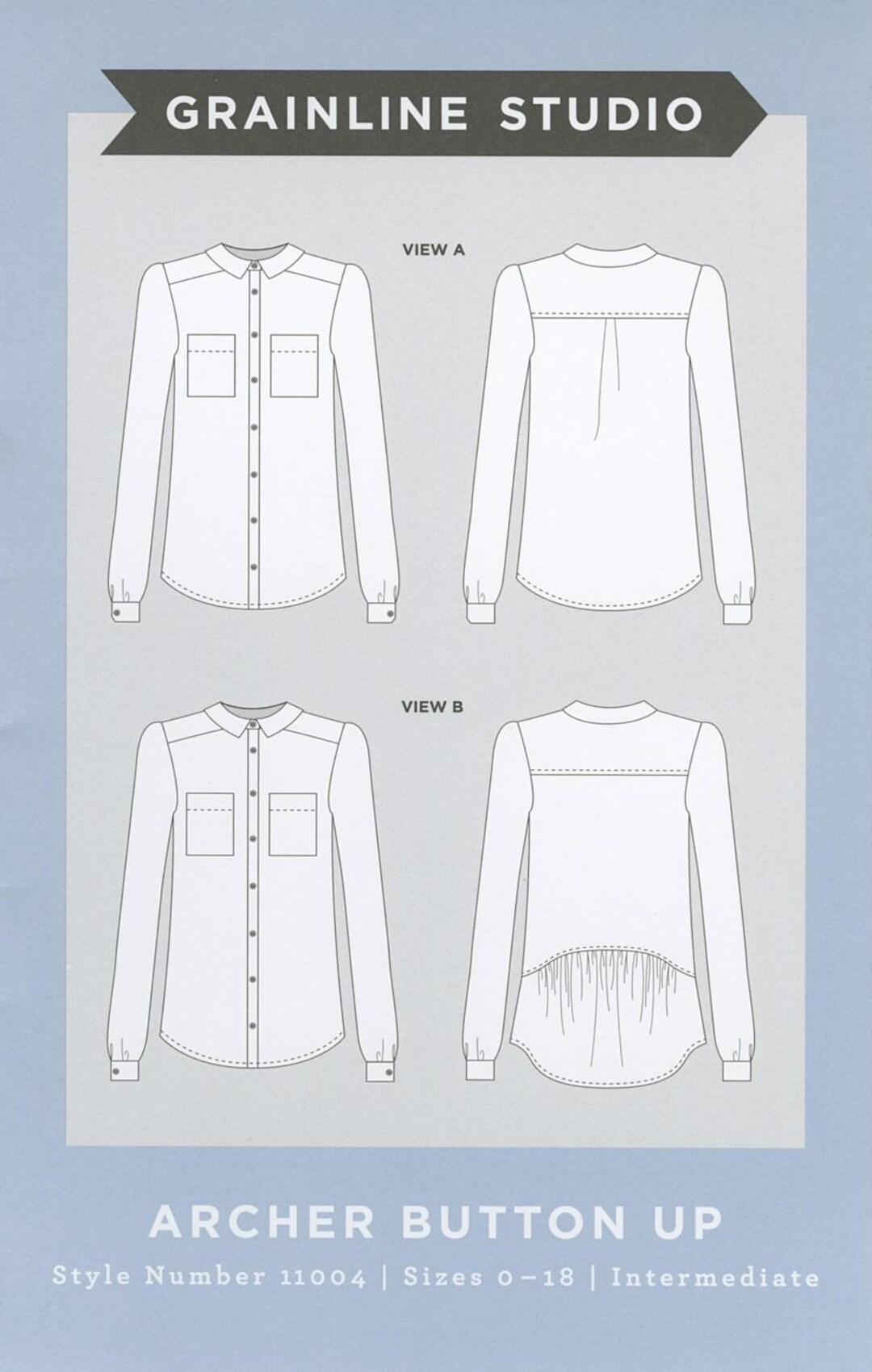 Archer Button up Sewing Pattern, Sizes 0-18, From Grainline Studio LLC ...