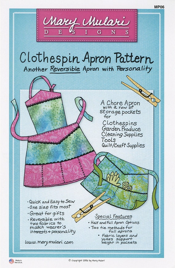 Clothespin Apron Sewing Pattern From Mary Mulari Designs - Etsy