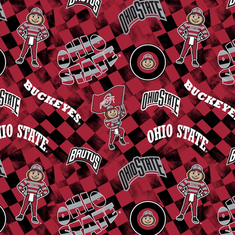 NCAA Ohio State University Buckeyes Check Allover Red Cotton Fabric ...