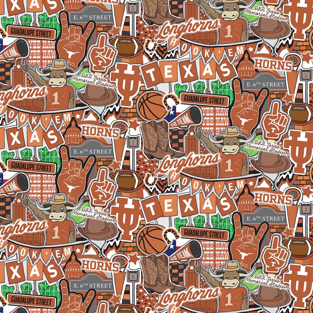 NCAA University of Texas Longhorns Doodle Cotton Fabric, Priced by the ...