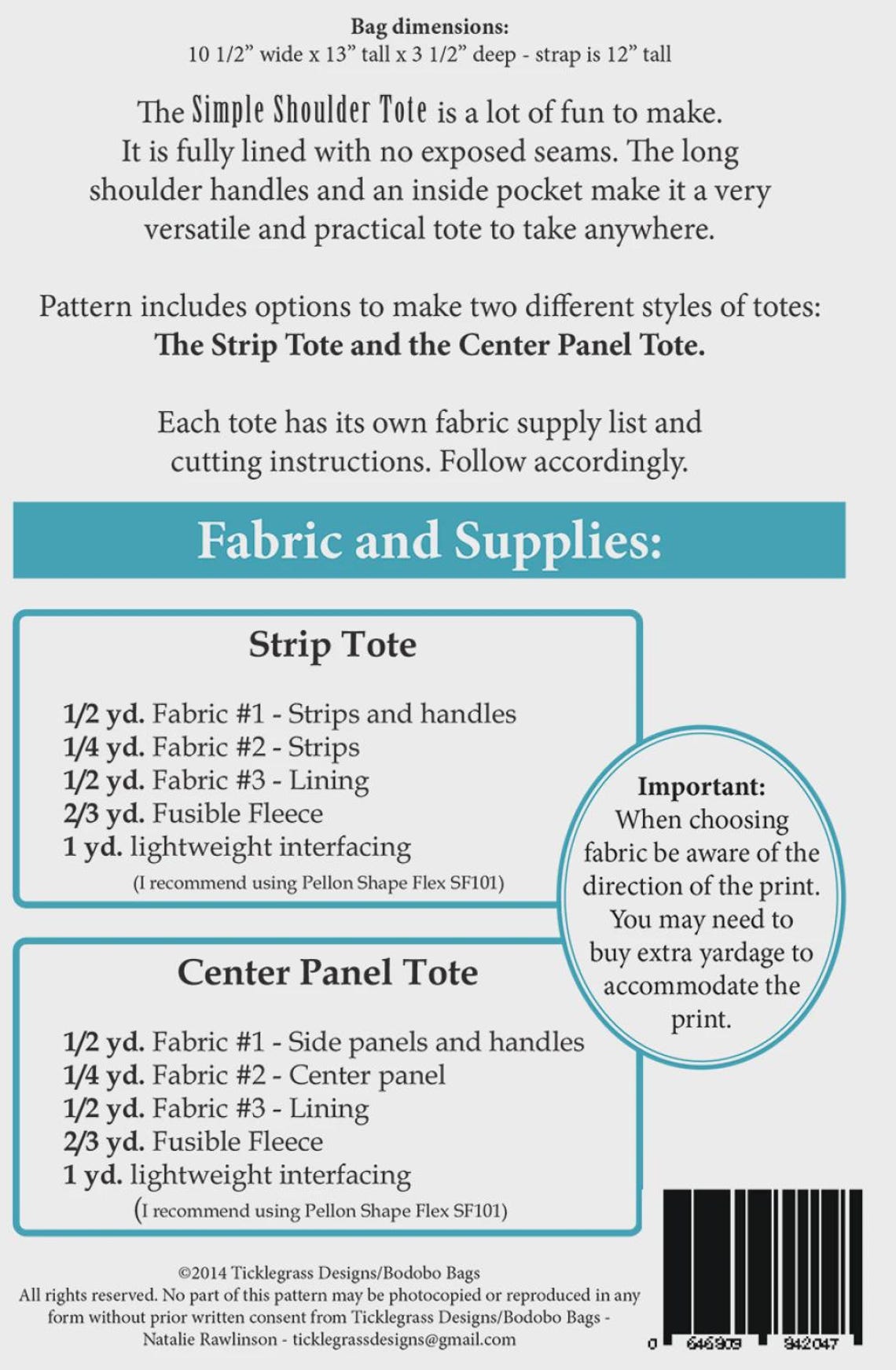 Simple Shoulder Tote Bag Quilting and Sewing Pattern, From Bodobo Bags ...