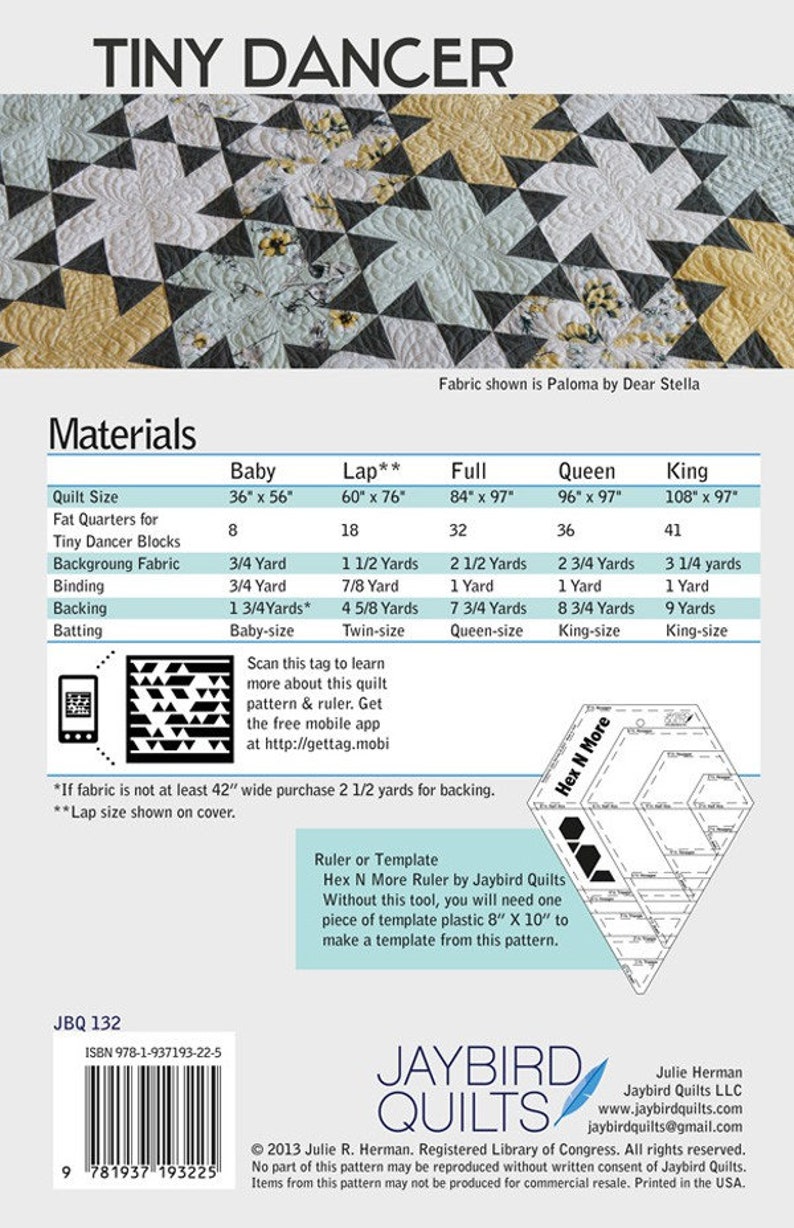 Tiny Dancer Pieced Quilt Quilting Pattern From Jaybird Quilts BRAND NEW ...