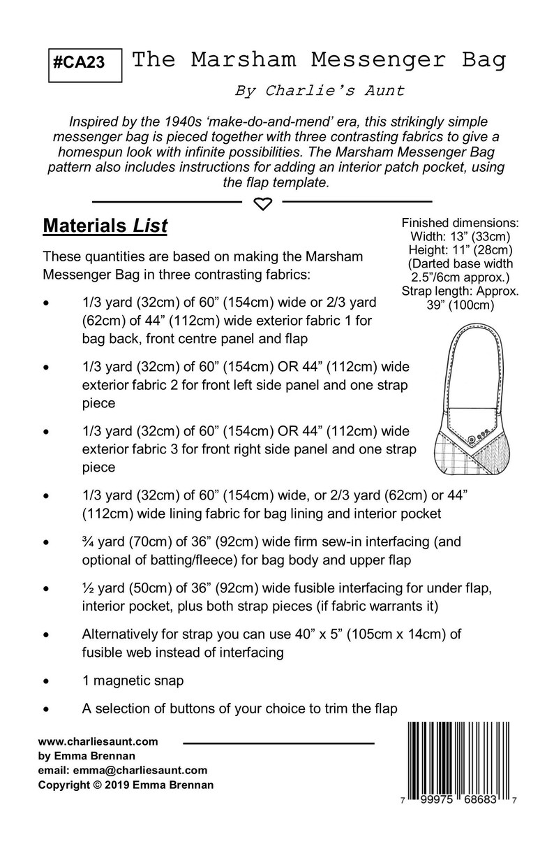 The Marsham Messenger Bag Purse Sewing Pattern, From Charlie's Aunt ...
