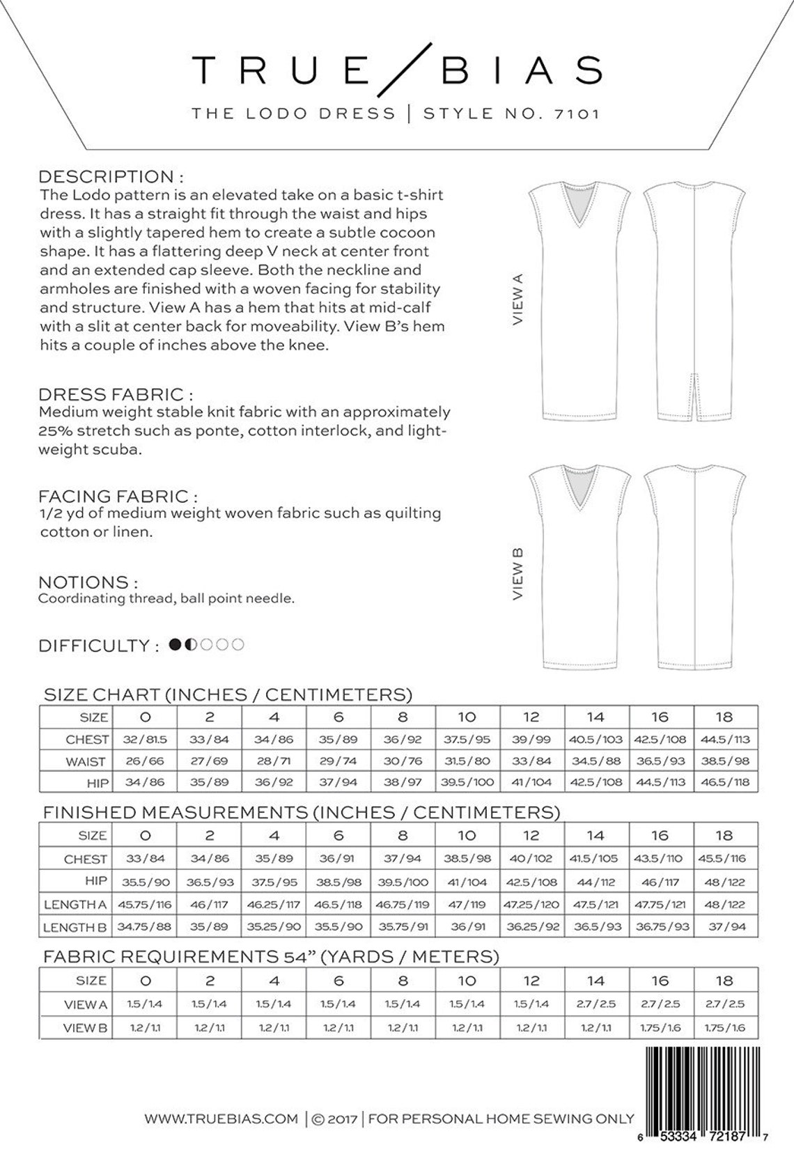 Lodo Dress Sewing Pattern Make Sizes 0-18 From True Bias - Etsy