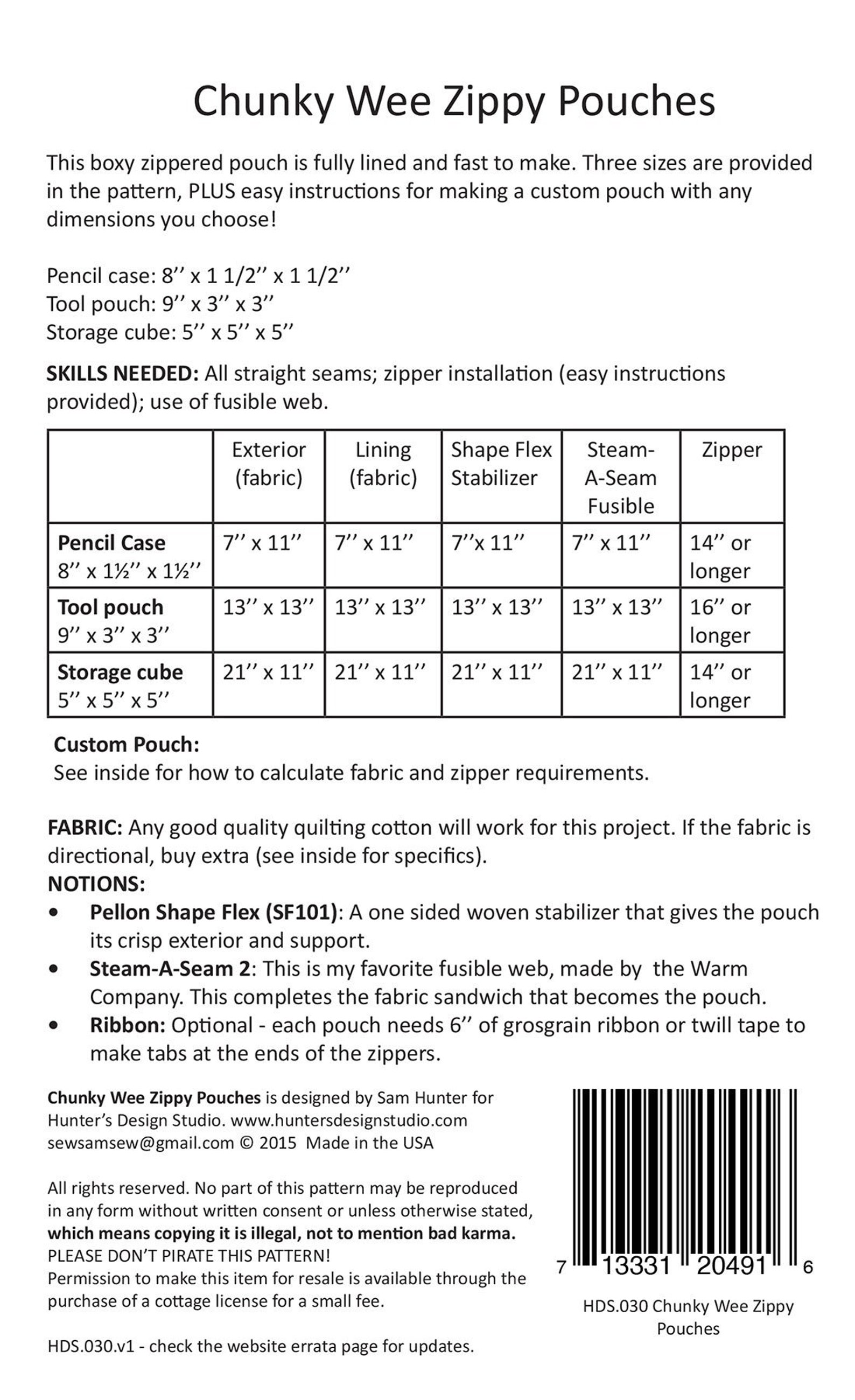 Chunky Wee Zippy Pouches Sewing and Quilting Pattern From Hunter's ...