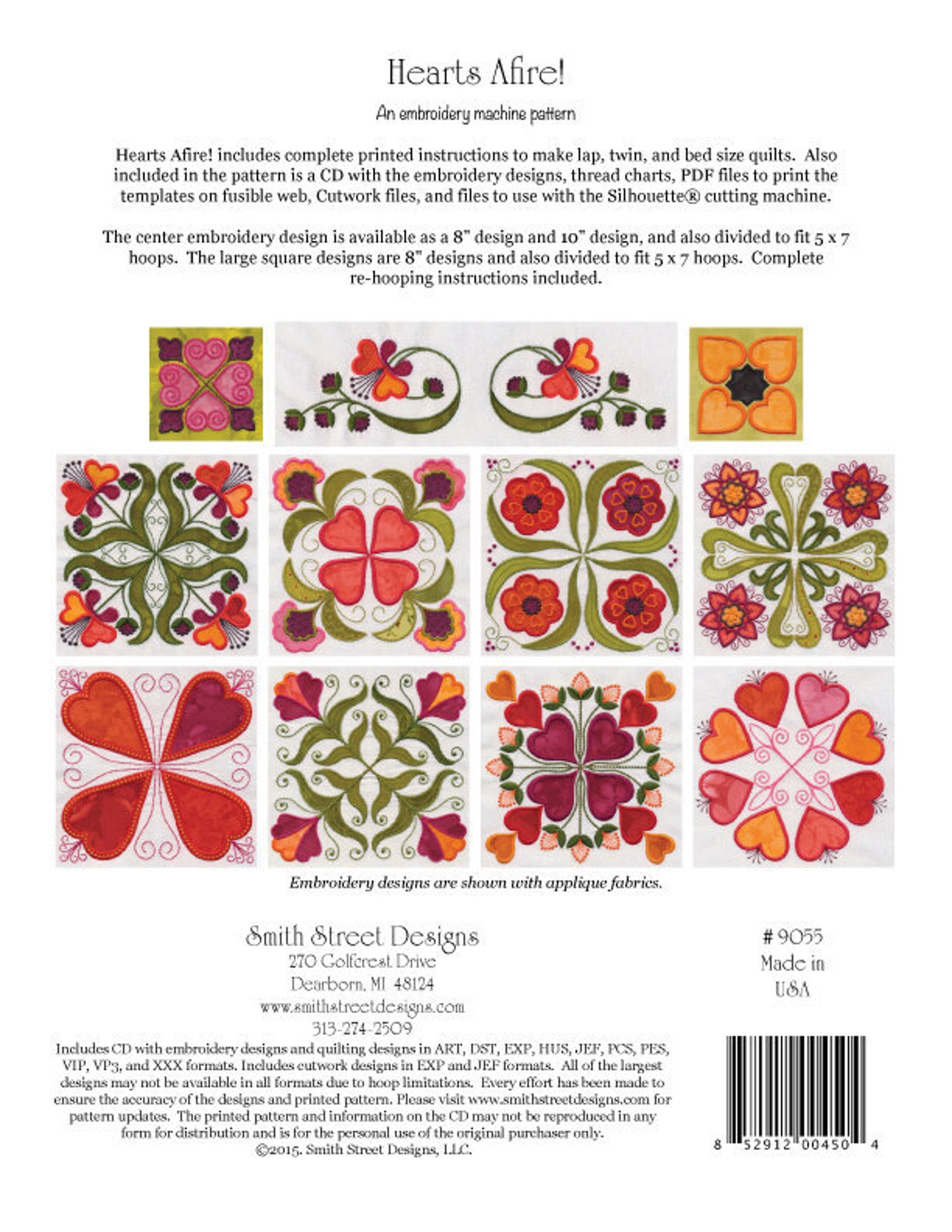 Hearts Afire! Quilt Machine Embroidery CD, From Smith Street Designs ...
