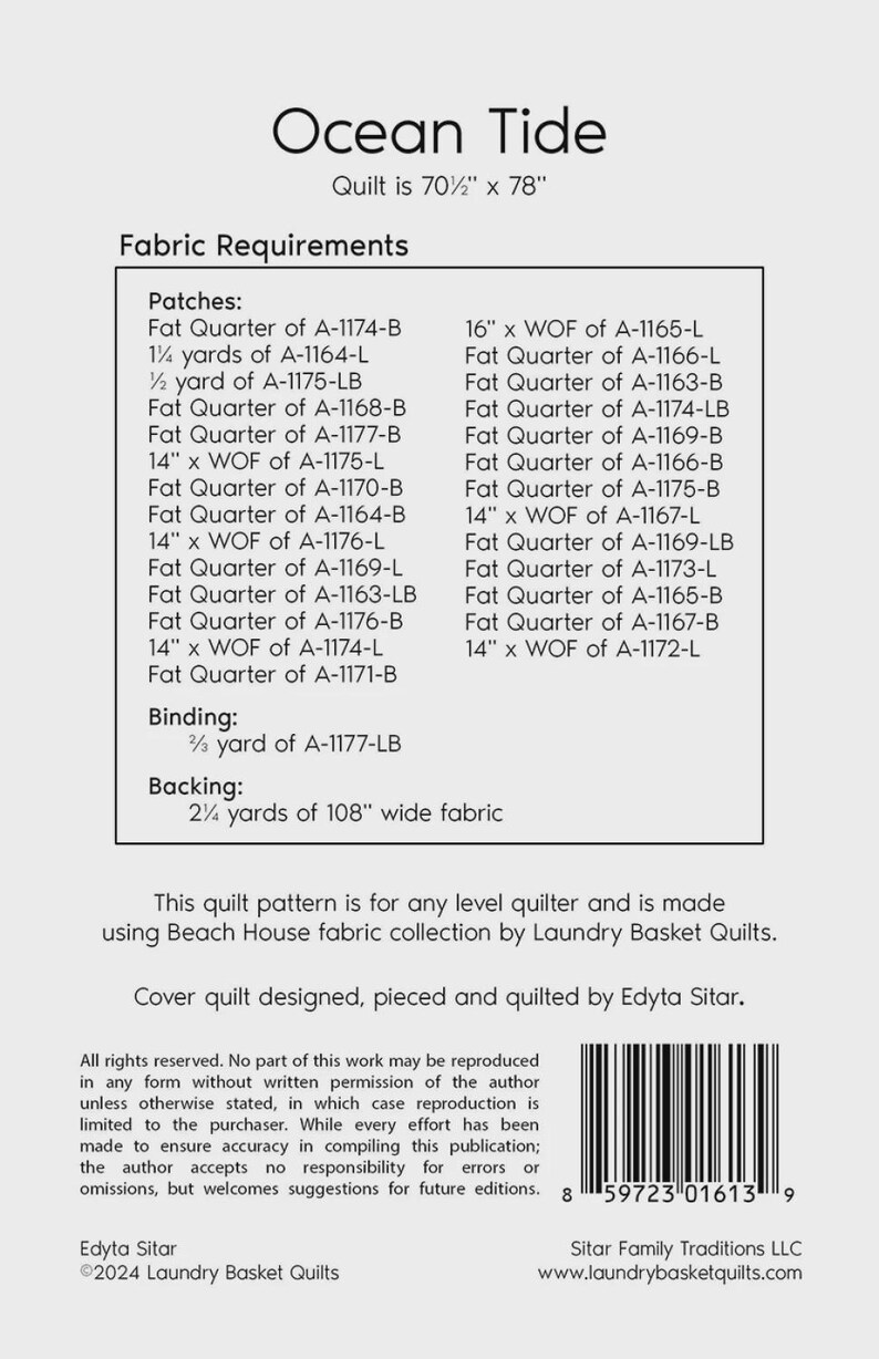 Ocean Tide Quilt Quilting Pattern From Laundry Basket Quilts BRAND NEW ...
