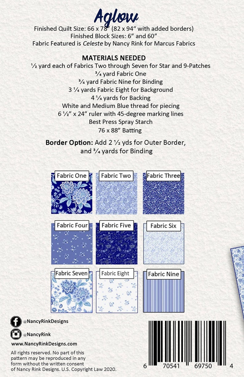 Aglow Pieced Quilt Quilting Pattern From Nancy Rink Designs BRAND NEW ...