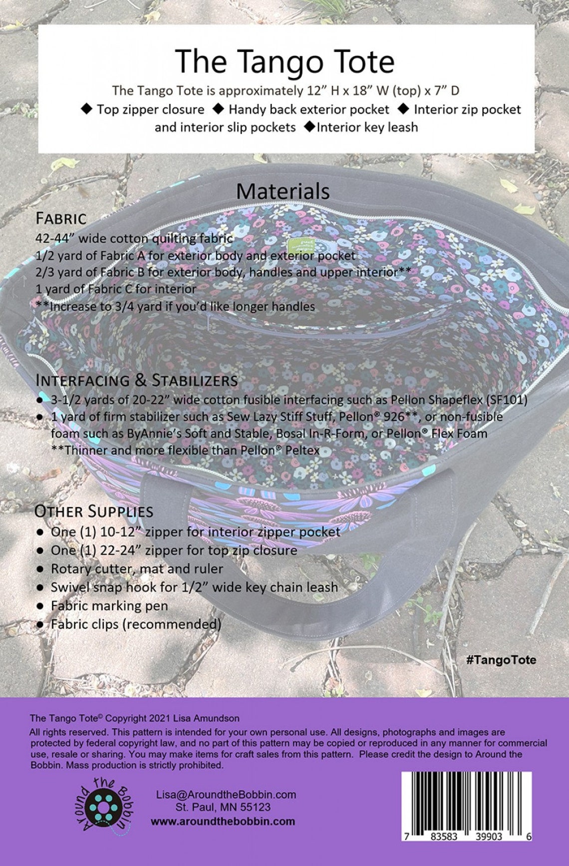 The Tango Tote Bag Purse Sewing Pattern From Around the Bobbin - Etsy