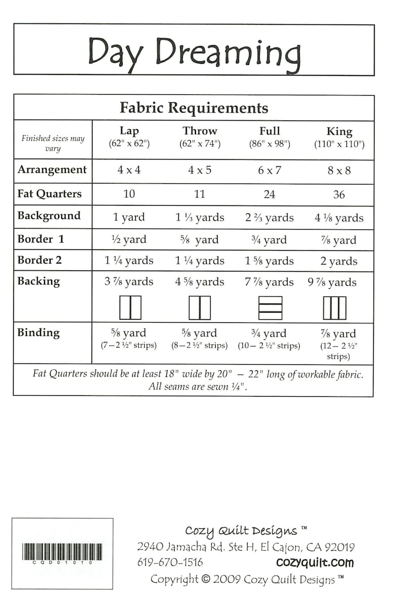 Day Dreaming Quilt Quilting Pattern From Cozy Quilt Designs BRAND NEW ...
