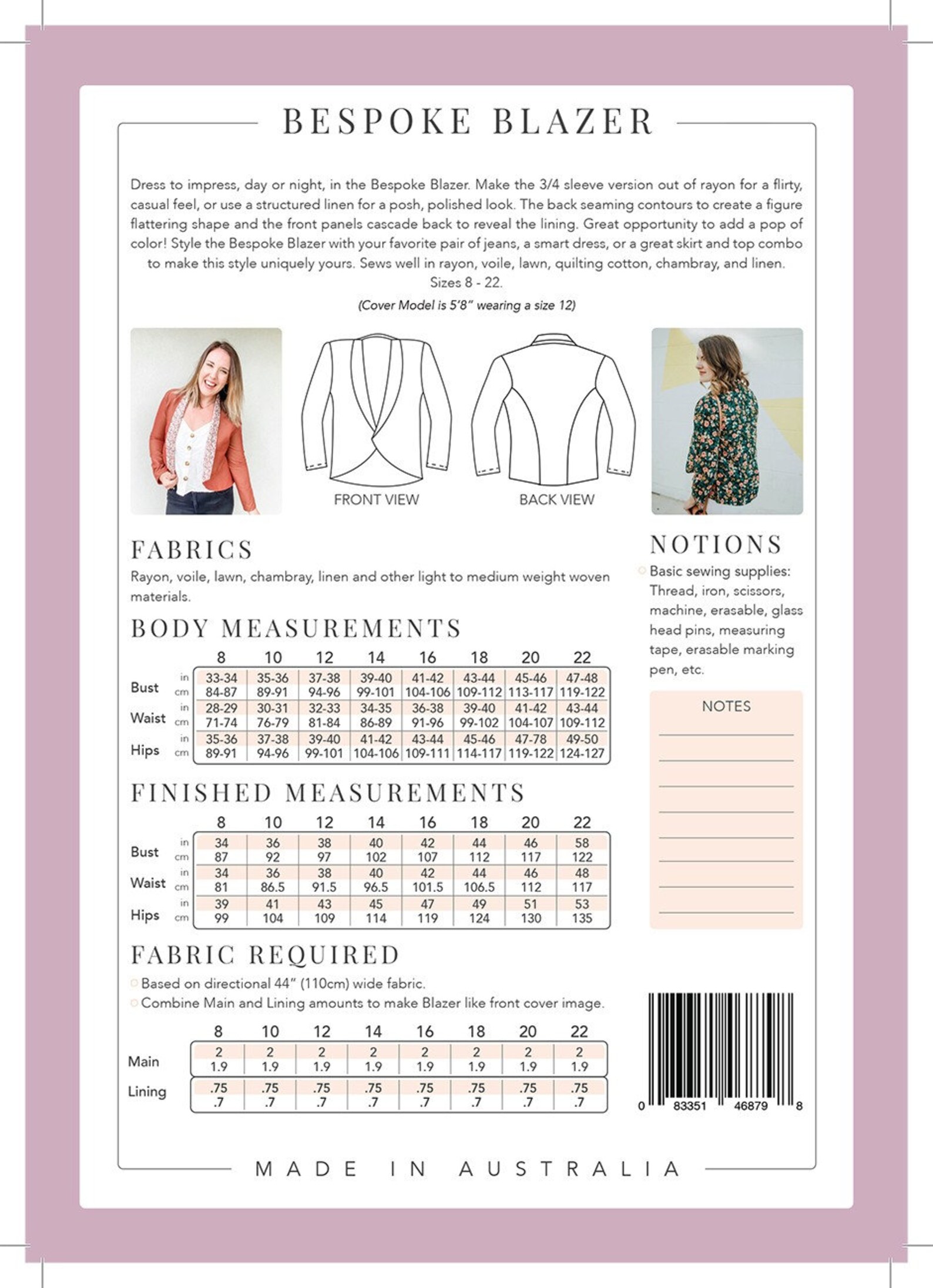 The Bespoke Blazer Jacket Sewing Pattern, From Sew to Grow Patterns NEW ...
