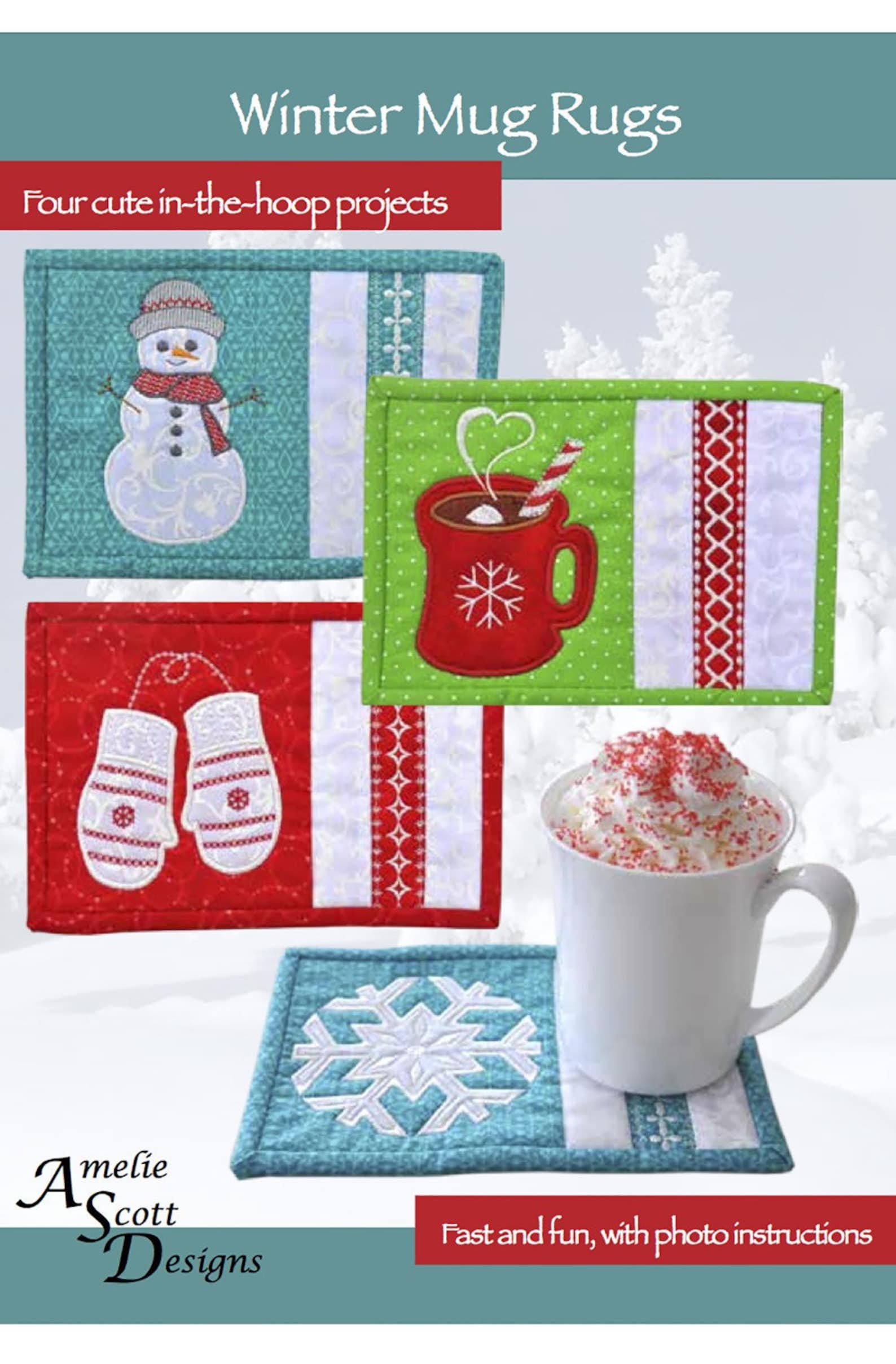 Winter Mug Rugs Machine Embroidery CD, Four In-the-hoop Projects From ...