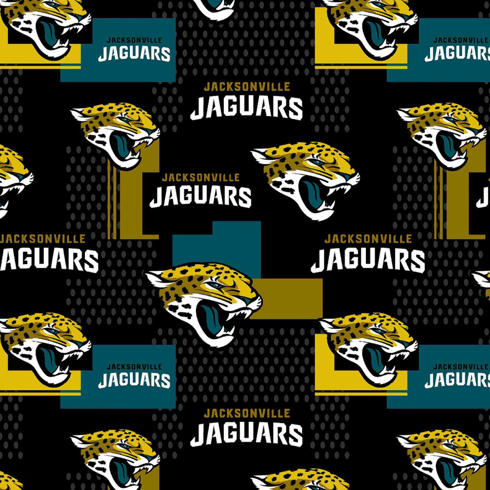 NFL Football Jacksonville Jaguars on Black Woven Cotton Fabric Priced ...