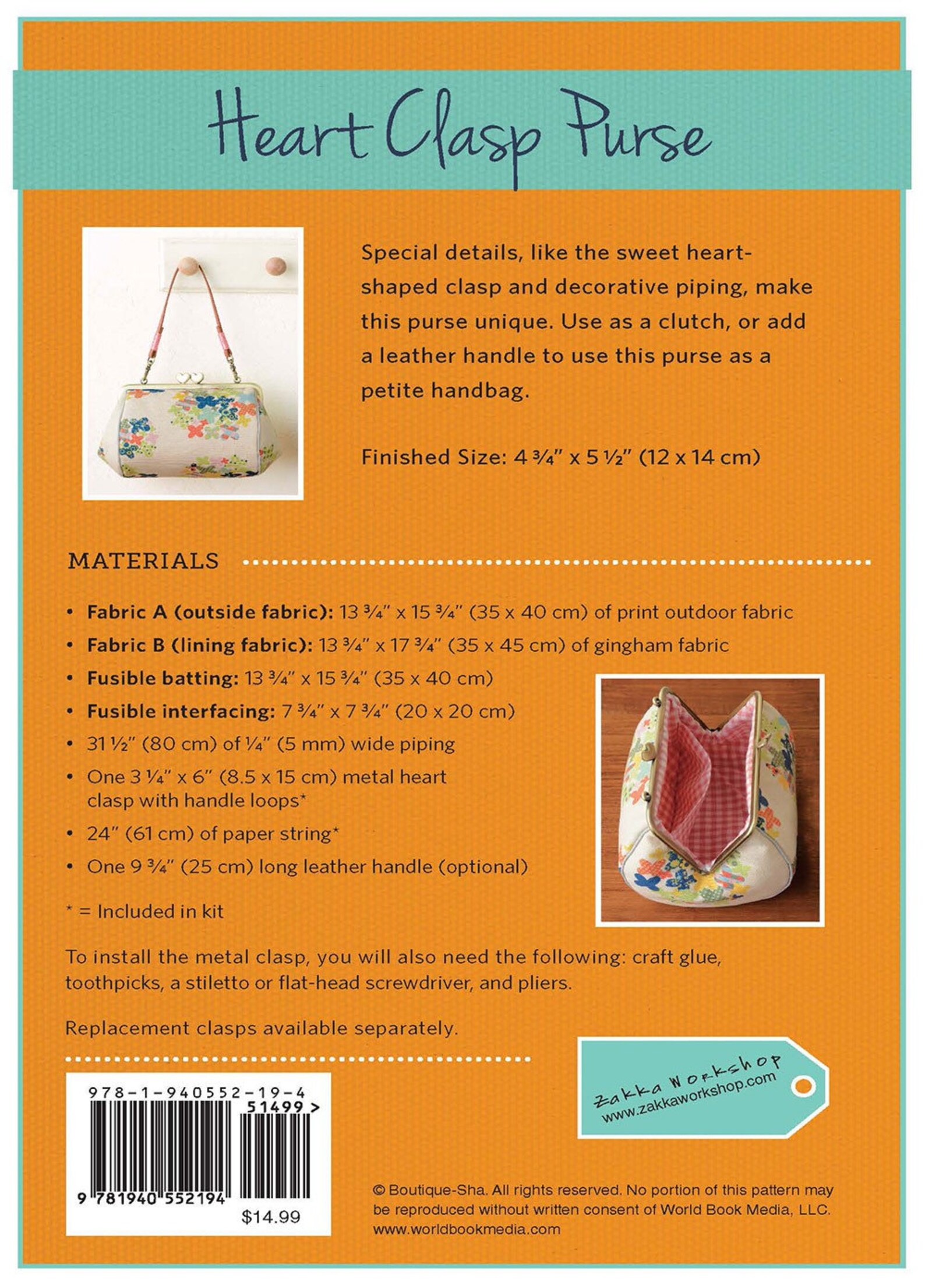 Heart Clasp Purse Sewing Pattern From Zakka Workshop BRAND NEW, Please ...
