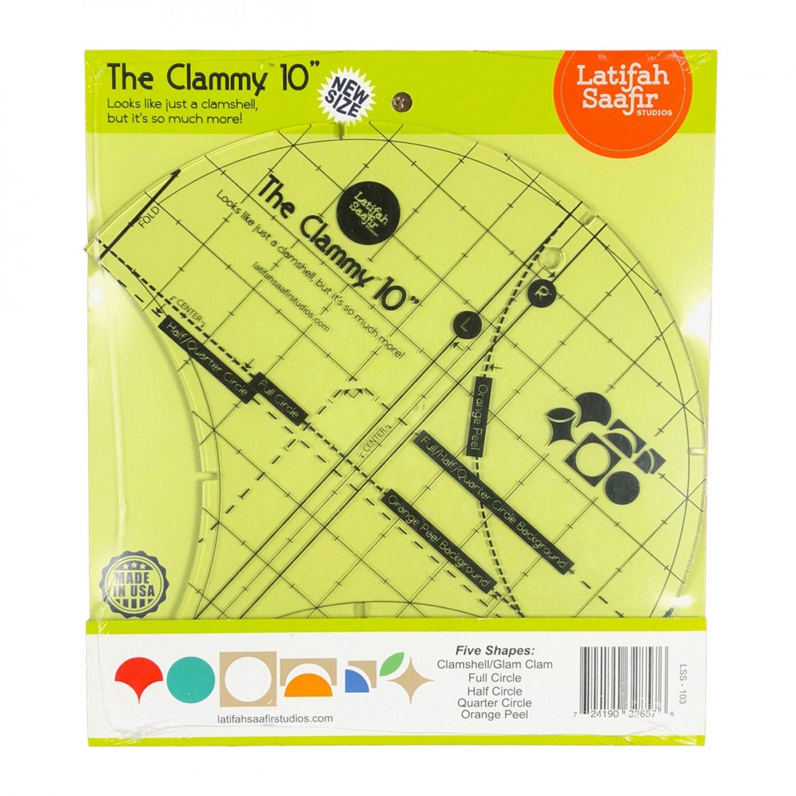 The Clammy Clamshell Acrylic Template Quilting Ruler 10" Inch, From ...
