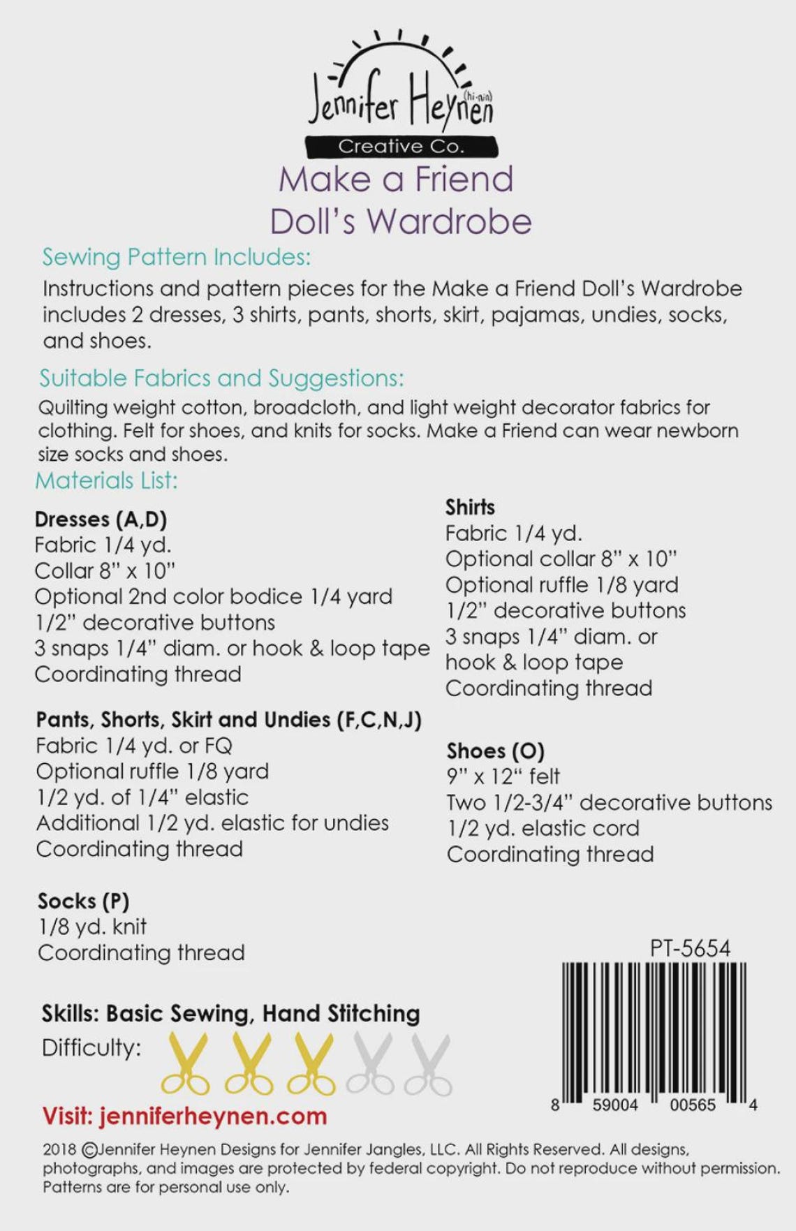 Make A Friend Doll Wardrobe Sewing Pattern, From Jennifer Heynen ...