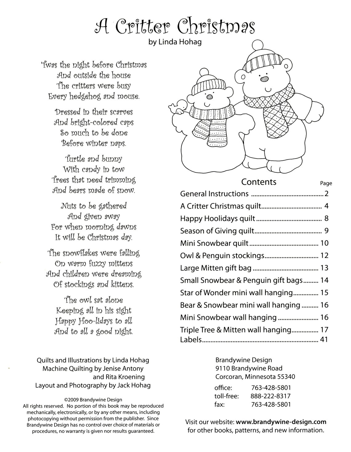 A Critter Christmas Book of Quilting and Sewing Patterns From ...
