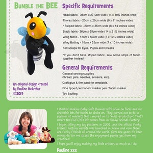 Bumble the Bee Plush Toy Sewing Pattern From Funky Friends Factory NEW ...