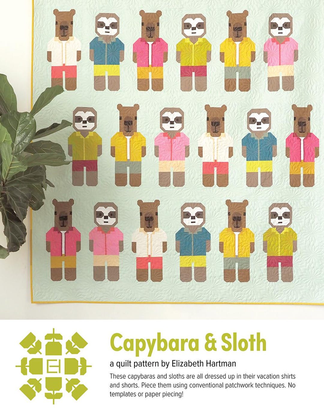 Capybara and Sloth Patchwork Quilt Quilting Pattern, From Elizabeth ...