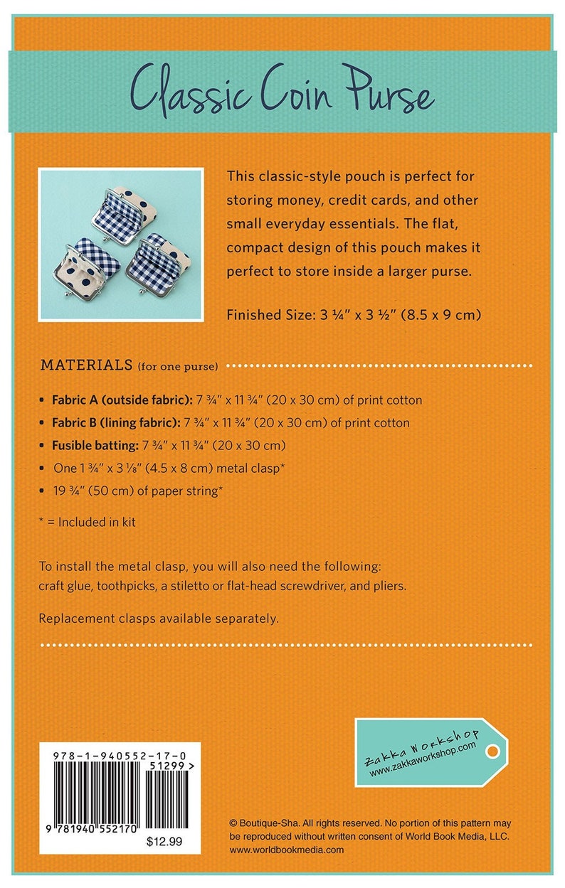 Classic Coin Purse Sewing Pattern From Zakka Workshop BRAND NEW, Please ...