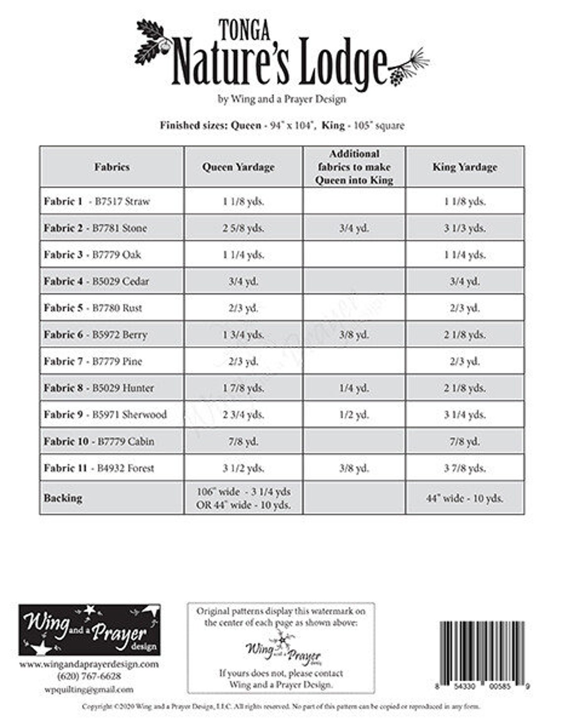 Tonga Natures Lodge Quilt Quilting Pattern From Wing and A Prayer ...