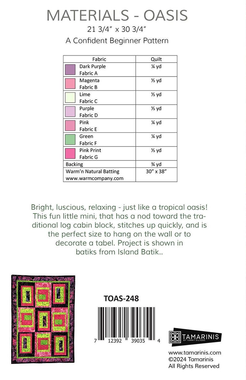 Oasis Quilt Quilting Pattern, From Tamarinis Patterns BRAND NEW, Please ...