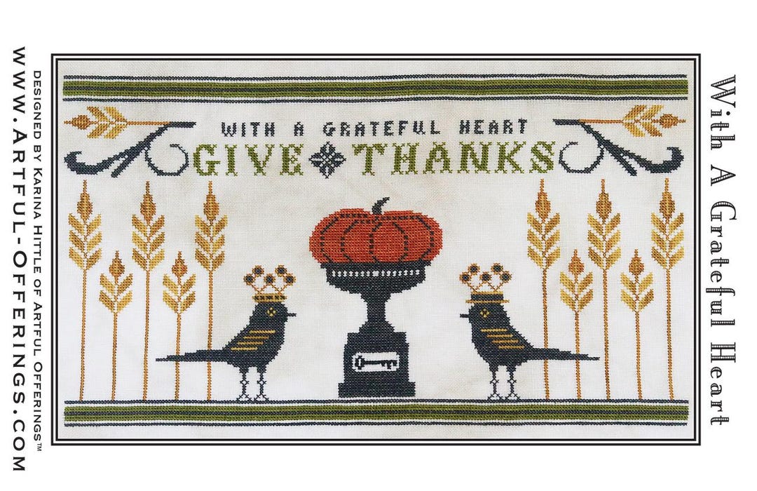 With A Grateful Heart Cross Stitch Pattern, From Artful Offerings BRAND ...