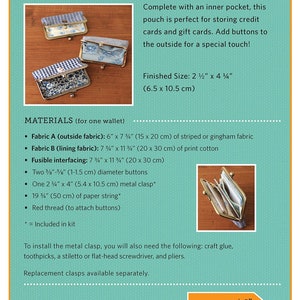 Vintage Clasp Wallet Sewing Pattern From Zakka Workshop BRAND NEW ...