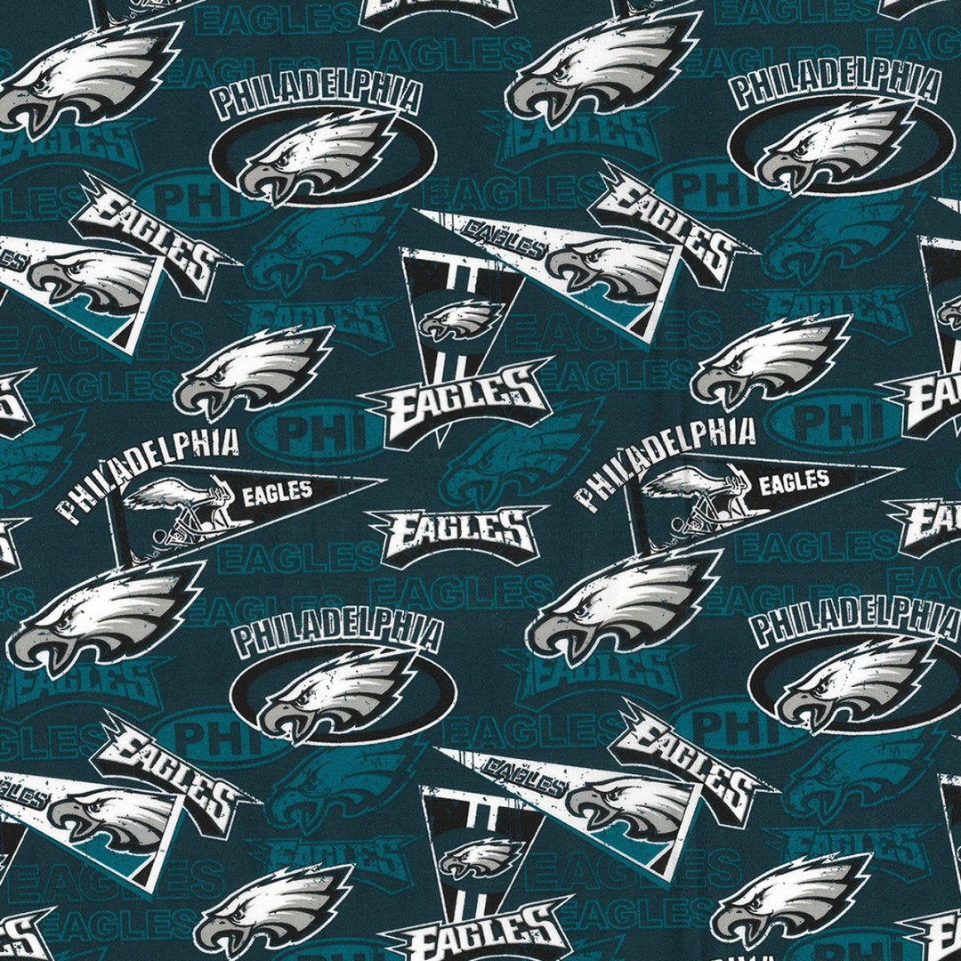 NFL Philadelphia Eagles Pennants on Green Football Team Cotton Fabric ...