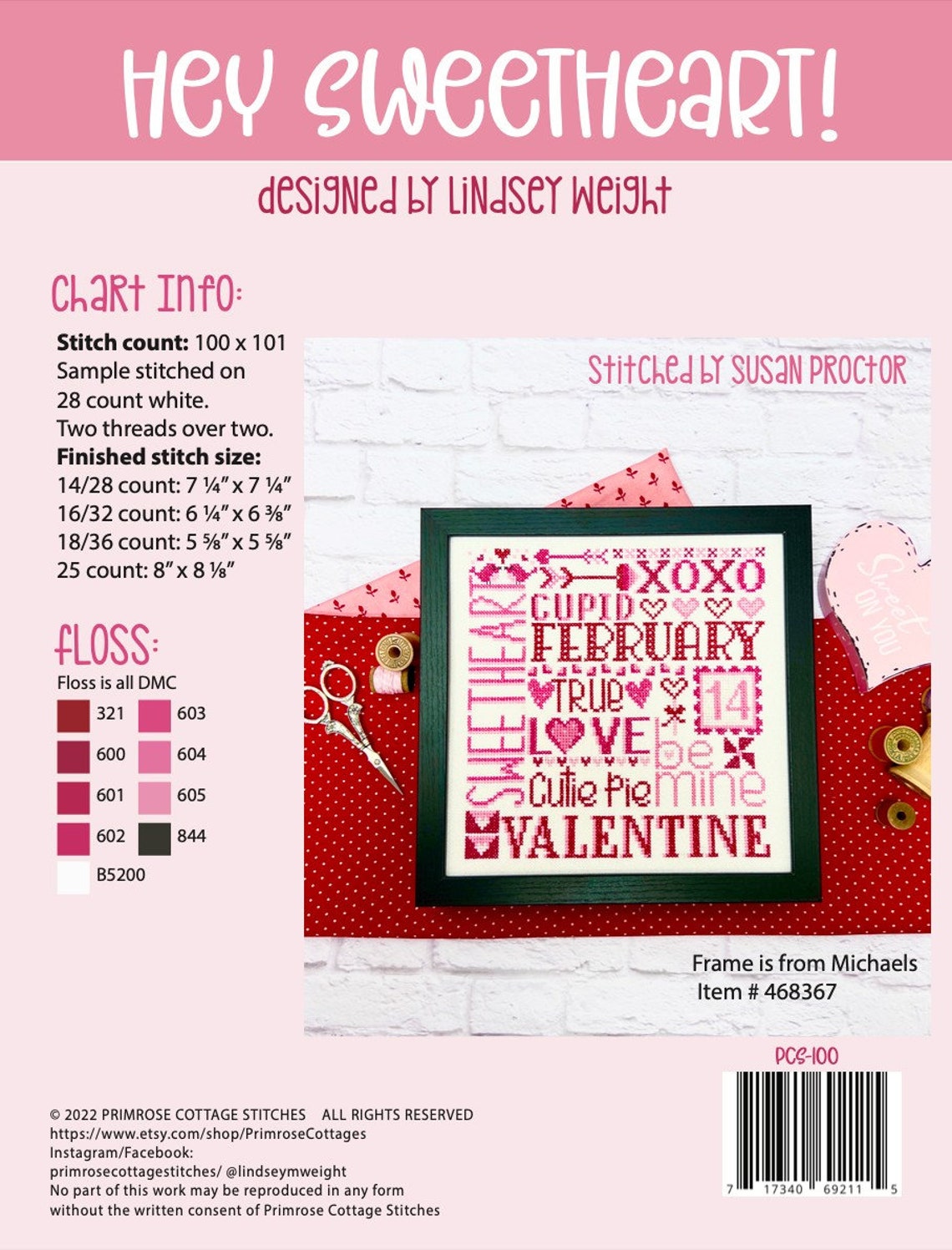 Hey Sweetheart! Cross Stitch Pattern, From Primrose Cottage BRAND NEW ...