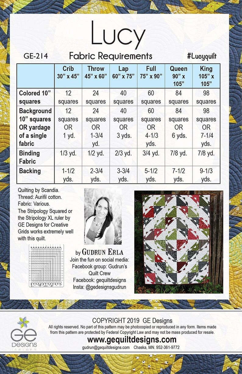 Lucy Quilt Pieced Quilting Pattern From G.E. Quilt Designs BRAND NEW ...