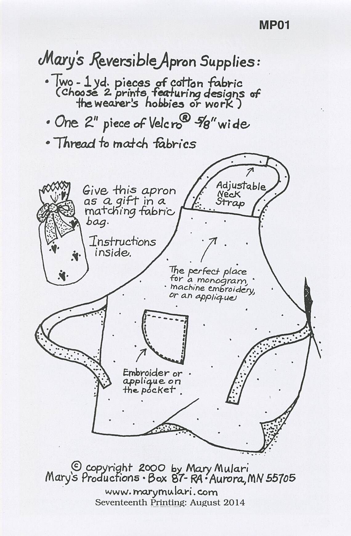 Favorite Reversible Apron Sewing Pattern by Mary Mulari - Etsy