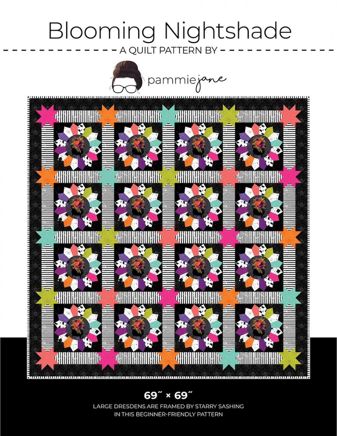Blooming Nightshade Cat Quilt Quilting Pattern, From Pammie Jane BRAND ...