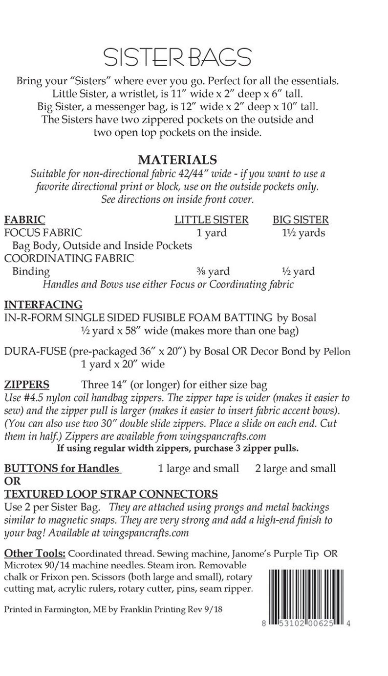 SISTER BAGS Sewing Pattern, Make Two Sizes- 1 for You & 1 for Your ...