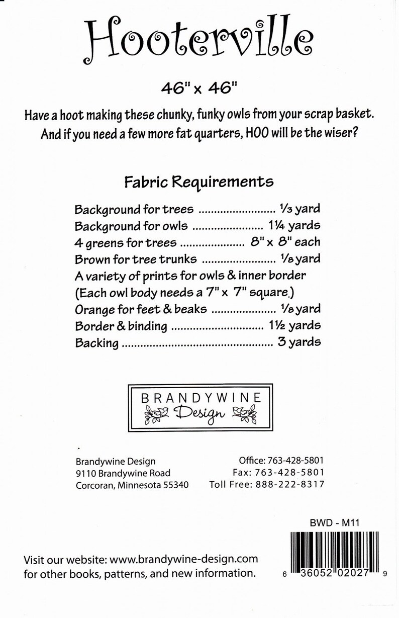 Hooterville Quilting and Sewing Pattern From Brandywine Design BRAND ...