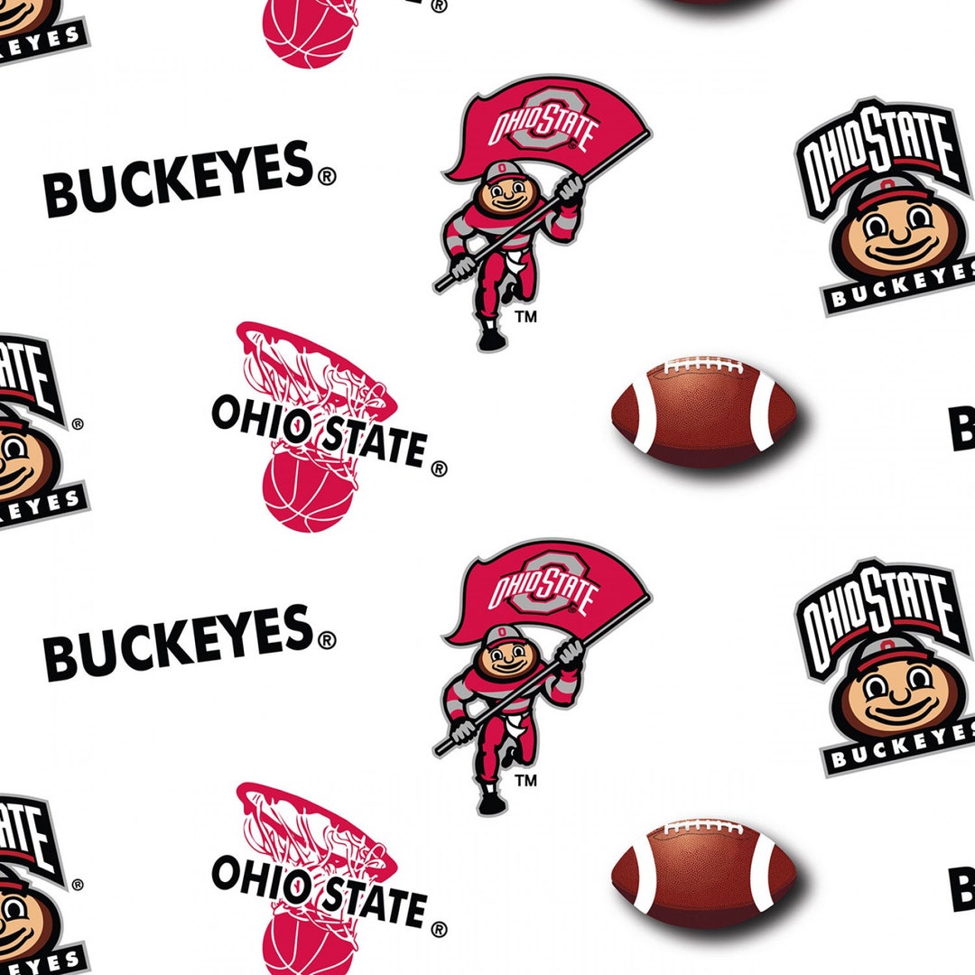 Ohio State University Buckeyes All Over on White Cotton Fabric Priced ...