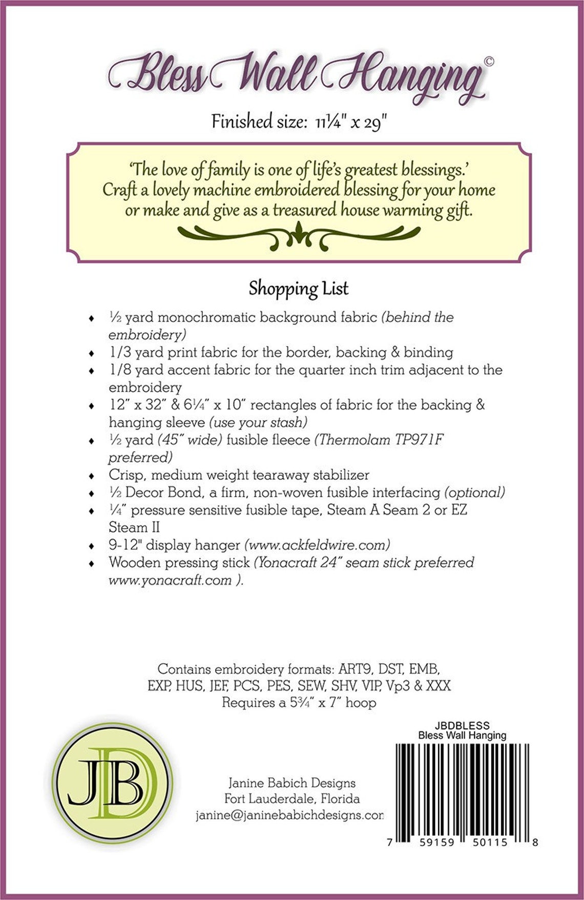 Bless Wall Hanging Machine Embroidery Pattern, From Janine Babich ...
