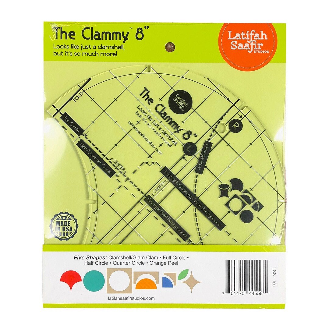 The Clammy Clamshell Acrylic Template Quilting Ruler 8" Inch, From ...